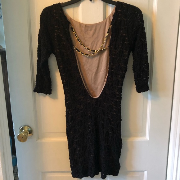 Trac | Dresses | Black Lace Dress With Gold Chains On Back | Poshmark